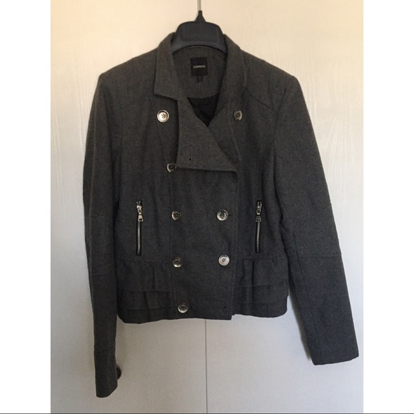 Express | Jackets & Coats | Express Gray Ruffled Bottom Wool Jacket ...